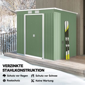 Outsunny Nástrojová Kůlna 2,42 m² - Zahradní Dům s Ventilačním Oknem a Posuvnými Dveřmi, 213 x 130 x 159/172 cm, Kůlna z Pozinkované Oceli, Voděodoln…
