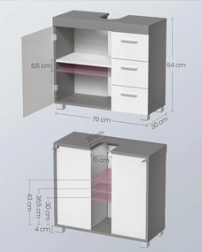 Skříňka pod umyvadlo, koupelnová skříňka 30 × 70 × 64 cm, bílá–šedá