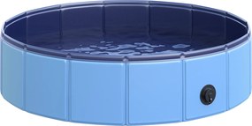 Bazén pro psy PawHut Robustní brouzdaliště pro psy, bazén z PVC+dřevo, modrý, Ø80xH20 cm, letní zábava| Aosom