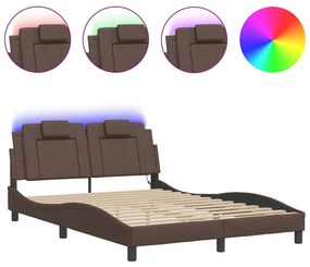 vidaXL Rám postele s LED osvětlením hnědý 120 x 200 cm umělá kůže