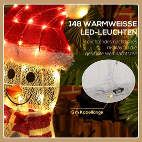 Outsunny rodina sněhuláků, 148 LED, vánoční osvětlení, odolné vůči počasí, lesklé, bílé