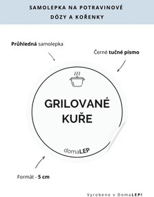 Samolepka na kořenky GRILOVANÉ KUŘE průhledná 5 cm tučné písmo