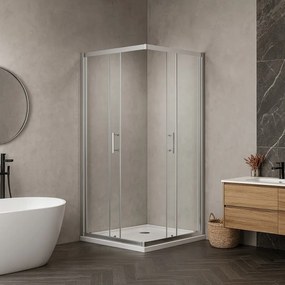 Erga Tucson, sprchový kout s posuvnými dveřmi 100(dveře) x 100(stěna) x 190 cm, 6mm čiré sklo, chromový profil, ERG-S02-TUCSON-D100D100-CL-CR