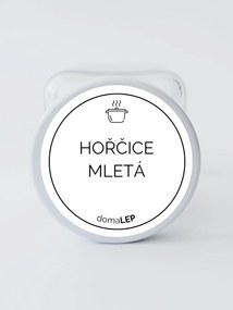 Samolepka na kořenky HOŘČICE MLETÁ bílá 5 cm základní písmo