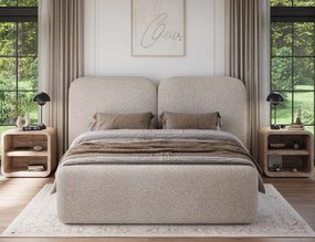 Postel Ollival 180x200, s kovovým roštem a úložným prostorem, béžové bouclé