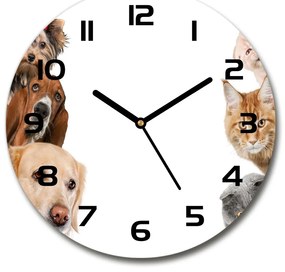 Wallmuralia Skleněné hodiny kulaté Psi a kočky fi 30 cm