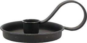 Černý antik kovový svícen na úzkou svíčku s očkem - 10*Ø 8*6 cm