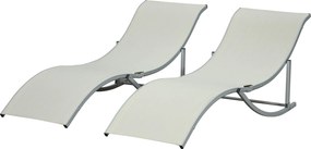 Outsunny Sada 2 Zahradních Lehátka Látková Lehátka Relaxační Křesla Ergonomická Hliníková Texteline Béžová 165 x 61 x 63 cm | Aosom