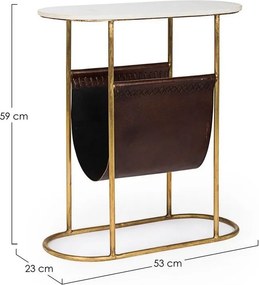 Hnědý/ve zlaté barvě konzolový stolek s mramorovou deskou 23x53 cm Marmol – Bizzotto
