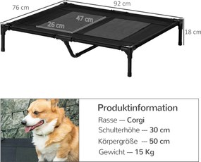 PawHut Dog Lounger Vyvýšený venkovní pelíšek a pohovka pro psy, Oxford Black, 92x76x18cm| Aosom