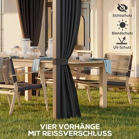 Pergola Outsunny, 3,65 x 2,55 m, Pavilon, Kryt terasy s posuvnou střechou, Zahradní pergola s závěsy, pro zahradu, dvůr, Hliník + kov, Tmavě šedá