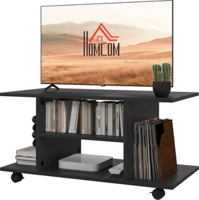 HOMCOM TV stolek, TV jednotka s policemi a uzamykatelnými kolečky, melaminový povrch 80x40x40 cm černá | Aosom
