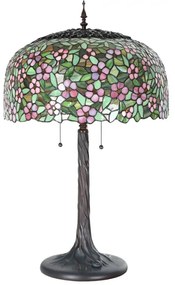Stolní lampa Tiffany Rebecca zeleno růžová s florálním motivem – 46x72 cm
