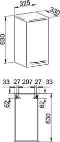 Mereo Mereo, Bino koupelnová skříňka horní, 63 cm, levá, bílá, dub, CN665