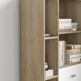 HOMCOM Knihovna v severském stylu z ořechového dřeva, rozměry 80L x 23,5W x 123H cm, 5 polic, skříňka s 2 dveřmi, zúžené nohy ze solidního borového d…