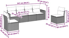 6dílná zahradní sedací souprava a podušky světle šedá polyratan 3251149