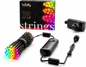 Barevná světýlka venkovní Twinkly strings světelný řetěz 8 m, 100 diod RGB, černý kabel, IP44