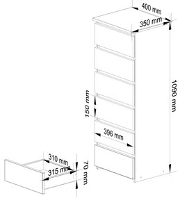 Komoda se zásuvkami CL6 40 x 109 cm bílá