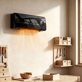 HOMCOM nástěnné keramické topidlo 1000/2000 W s termostatem a ovladačem, černé