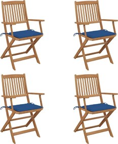 vidaXL Skládací zahradní židle s poduškami 4 ks masivní akáciové dřevo [3064622] Barva: Královská modř