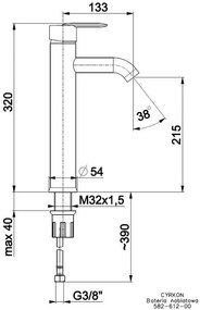Armatura Vodovodní baterie KFA CYRKON stojánková umyvadlová Vysoká bez výpustě v=320mm CHROM