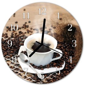 Skleněné hodiny kulaté Šálek kávy fi 30 cm