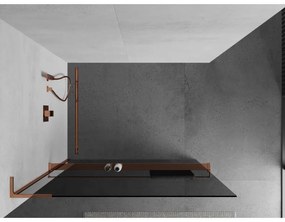 Mexen Kioto+ L, sprchová zástěna Walk-In s poličkou a věšákem 90 x 200 cm, 8mm šedé sklo, růžové zlato profil, 800-090-123-60-40