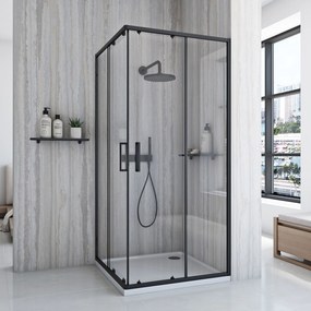 Čtvercový sprchový kout REA City 80x80 černý + sprchová vanička Savoy bílá