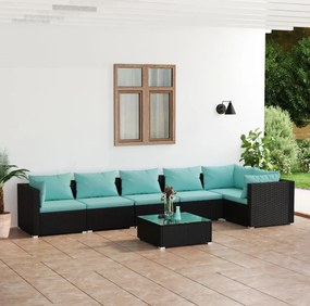 vidaXL 7dílná zahradní sedací souprava s poduškami polyratan [3101722] Barva: Černá a modrá water blue