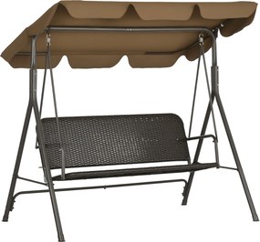 Zahradní houpačka Outsunny pro 3 osoby s nastavitelnou sluneční střechou, sedák z PE ratanu a opěrky na balkon, terasu, patio - nosnost 240 kg, 167x11