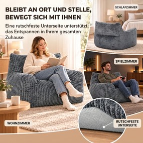 HOMCOM Podlahové křeslo pro dospělé, velká Cloud podlahová lounge bez rámu, s opěrkou zad a područkami, bez montáže, šedá