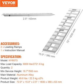 Hliníkové rampy 182,9 × 38,1 cm Kapacita nakládacích ramp 2721,6 kg 2ks