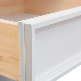 Massive home | Belluno Elegante bílá úzká vitrína z masivu s dubovou deskou levá