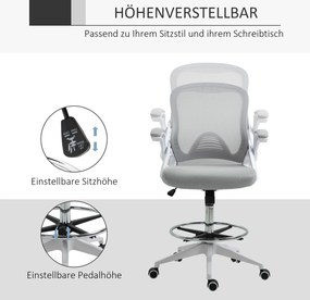 Ergonomická kancelářská židle Vinsetto s sklápěcími opěrkami a nastavitelným kroužkem pod nohy, výškově nastavitelná otočná židle s funkcí naklápění,…