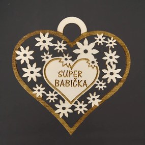 AMADEA Dřevěné srdce s textem "super babička", 7 cm, český výrobek