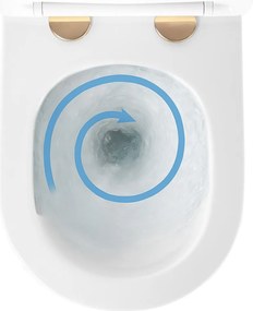 Rea Carlo Mini Tornado, závěsná WC mísa 490x355x350mm + toaletní sedátko, bílá-zlatý okraj, REA-C6801