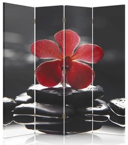 Ozdobný paraván Kamenná orchidej - 145x170 cm, čtyřdílný, obustranný paraván 360°