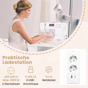 Costway Šicí stůl na kolečkách Skládací skříň na šicí stroj s nabíjecí stanicí 2