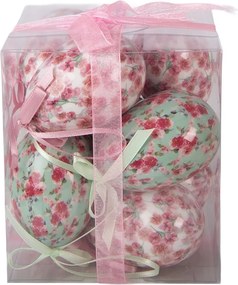 9ks dekorace bílo-růžové závěsné vajíčko s květy Spring Egg - Ø 5*8 cm