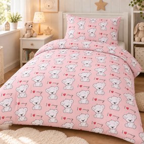 Povlečení bavlněné dětské Medvídci růžové TiaHome - Detský set 130x90cm + 65x45cm