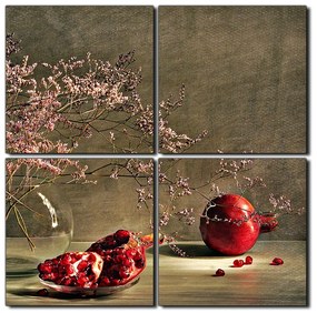 Obraz na plátně - Zátiší - větev a granátové jablko - čtverec 3274E (60x60 cm)