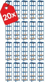 Akce 20x Regál 180x40x40 cm lakovaný 5-policový, nosnost 875 kg - modrý
