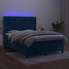 Box spring postel s matrací a LED tmavě modrá 140x190 cm samet 3139743