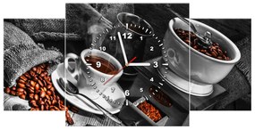 Gario Obraz s hodinami Káva arabica - 3 dílný Rozměry: 30 x 90 cm