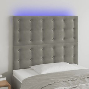 Čelo postele s LED světle šedé 90x5x118/128 cm samet