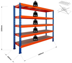 Nekonečný průmyslový regál 2200x1800x600, 5 police Barva: Žluto-černá