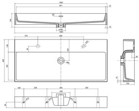 Sapho Sapho, AQUATIC umyvadlo, litý mramor, 100x46cm, 2 otvory na baterie, bílá, AT100-2