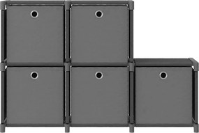 Výstavní police 5 přihrádek s boxy šedé 103x30x72,5 cm textil 322605