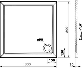 Bruckner ELSE sprchová vanička z litého mramoru čtverec 80 x 80 cm bílá 800.111.4