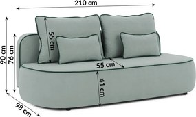 Sametová rozkládací/s úložným prostorem dětská pohovka v petrolejové barvě/šedomodrá 210 cm Saga – Ropez